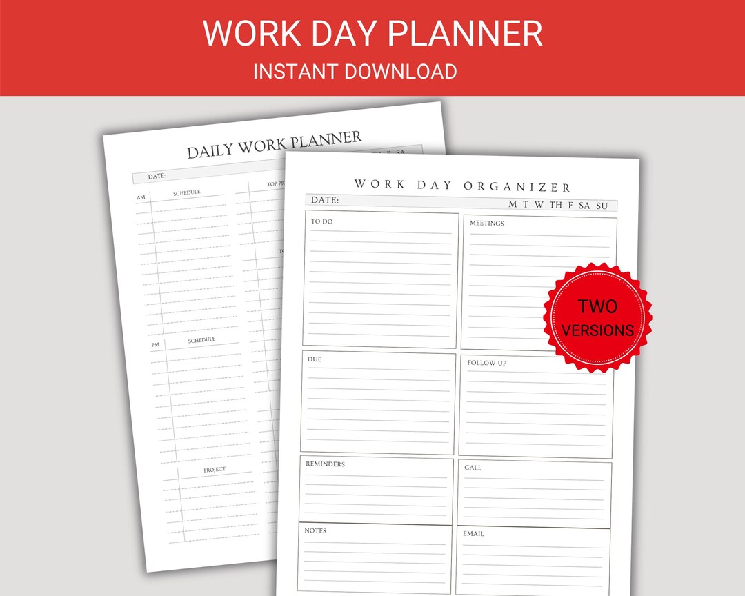 Work Day Planner, Work Day Organizer, Printable Work Planner, to Do ...