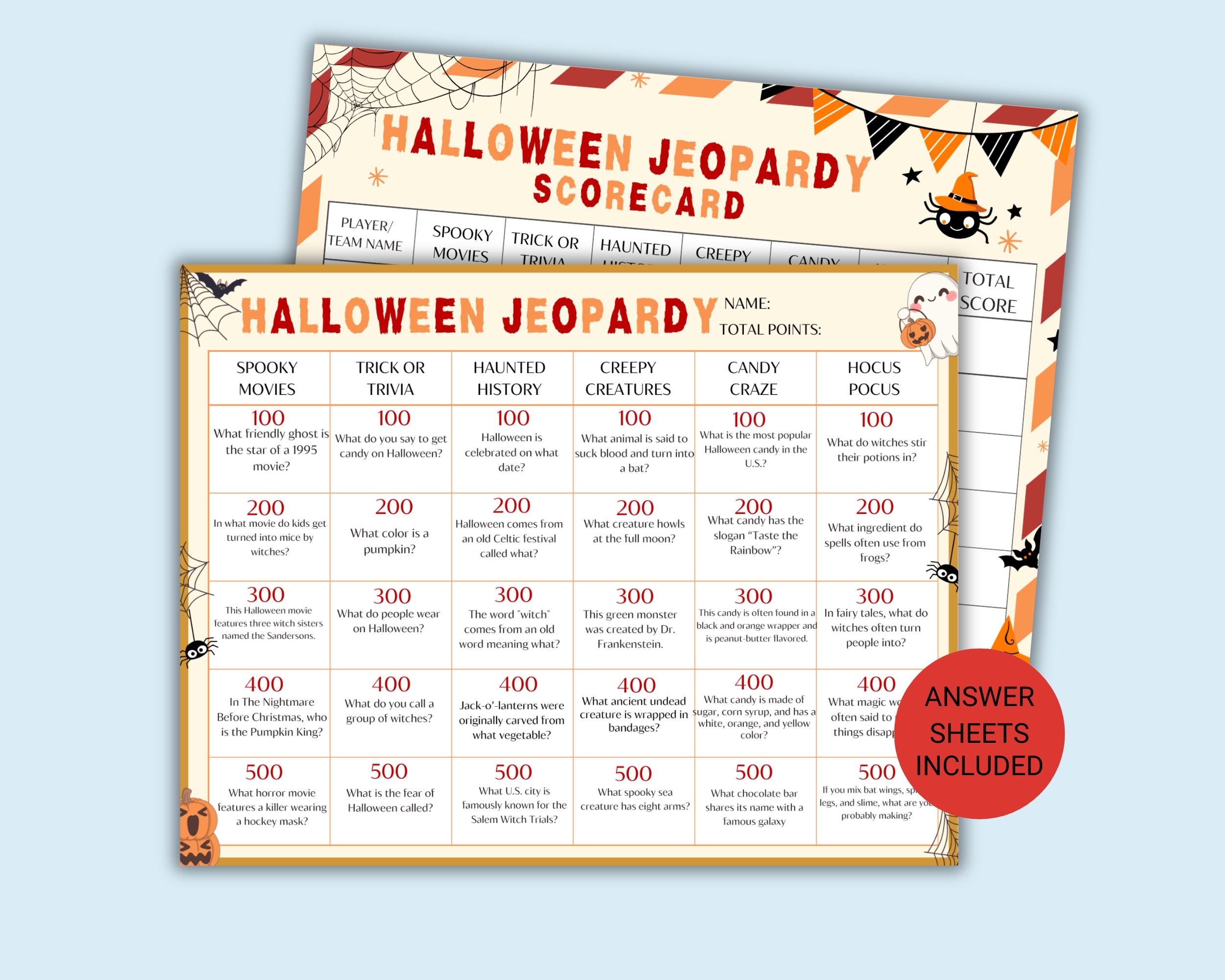 Halloween Jeopardy Game, Printable Halloween Trivia, Halloween Office ...