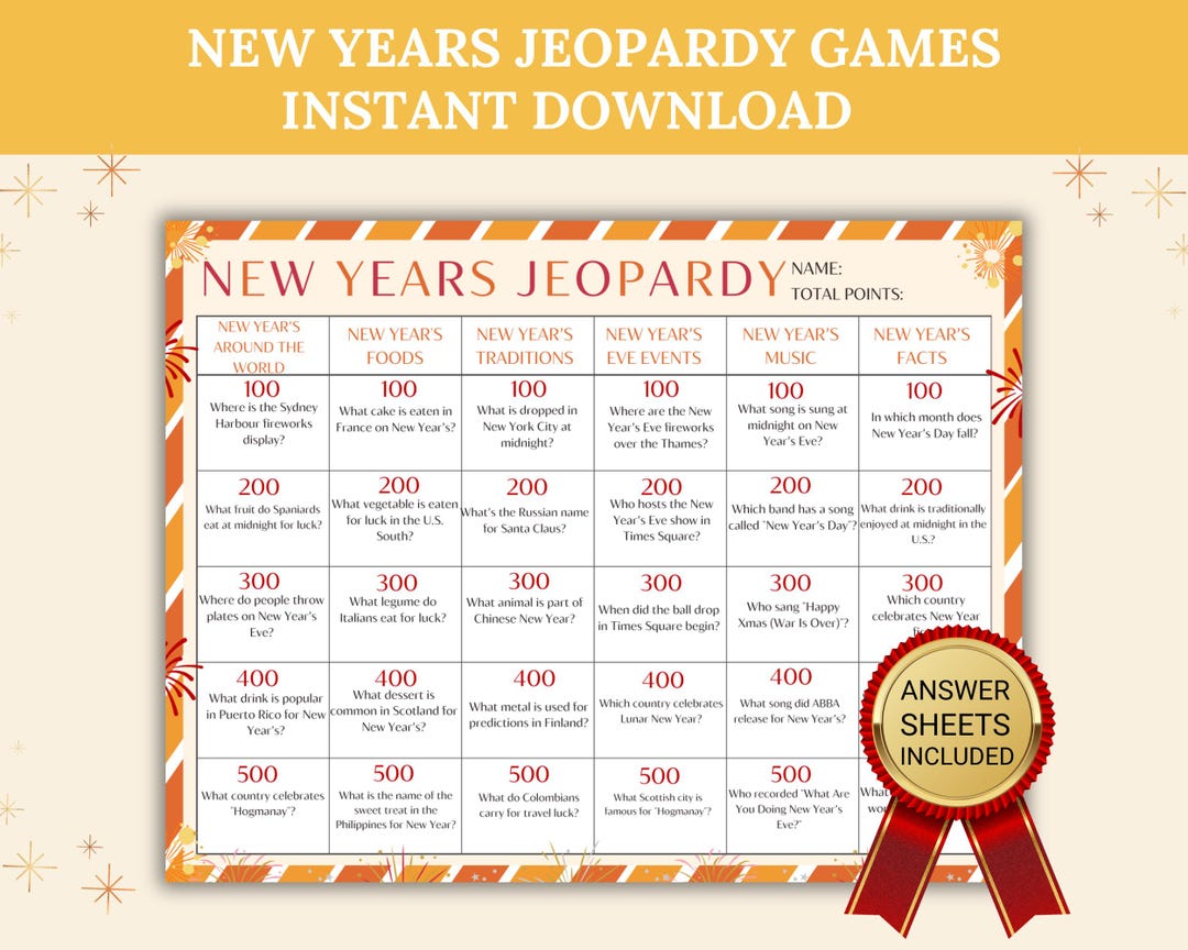 New Years Eve Jeopardy Games, Printable New Years Trivia, Family Night ...