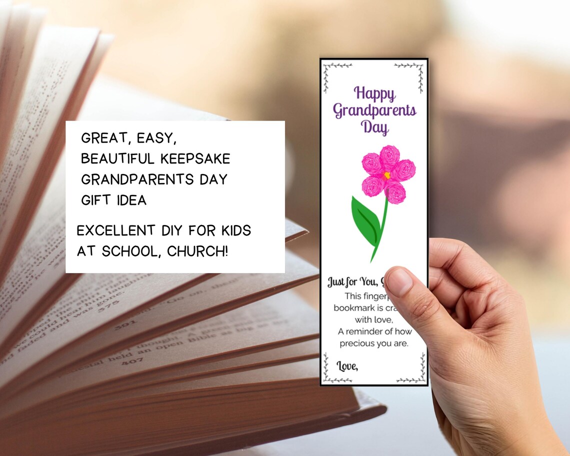 Grandparents Fingerprint Bookmark Craft Printable, Fingerprint Gift for ...