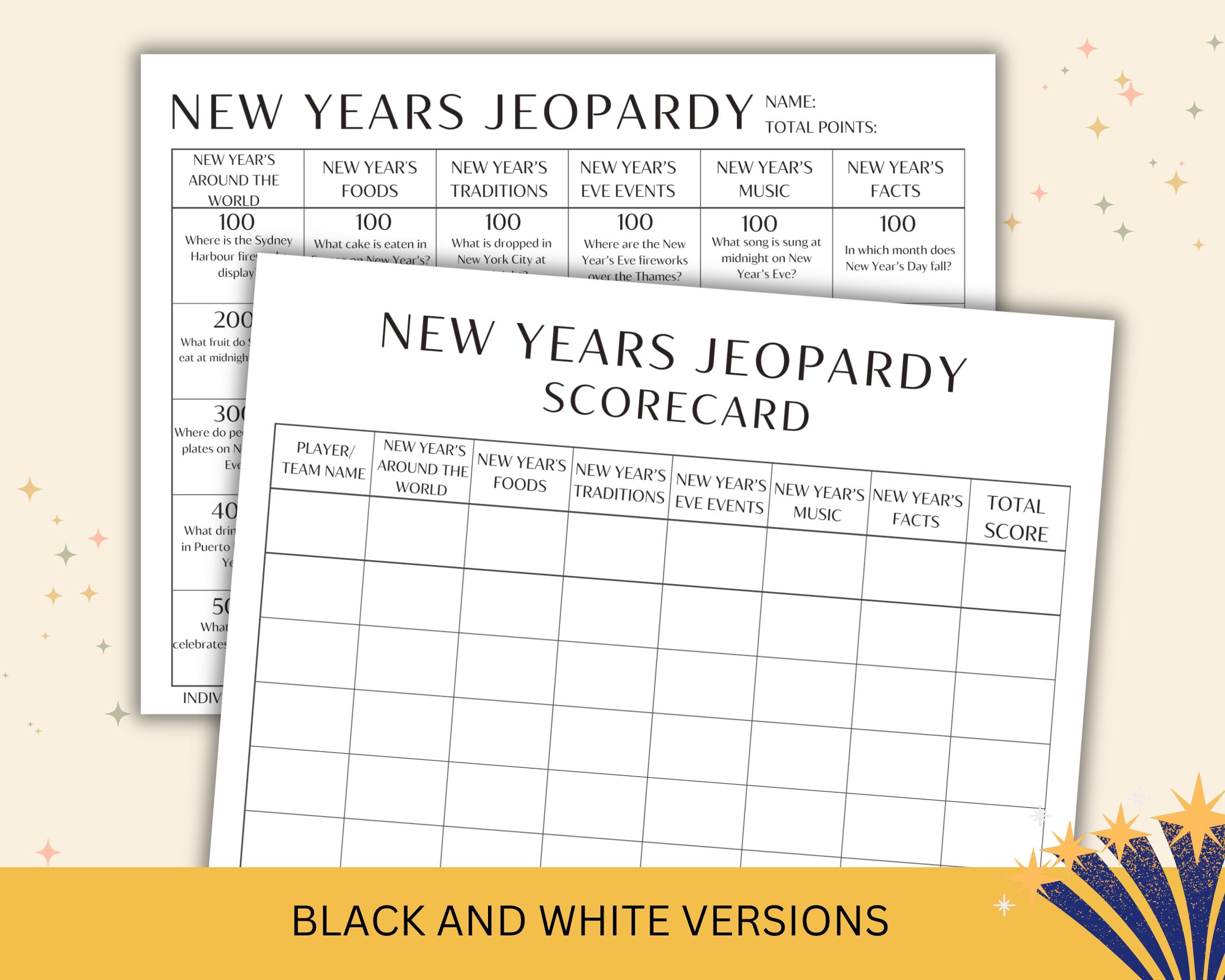 New Years Eve Jeopardy Games, Printable New Years Trivia, Family Night ...