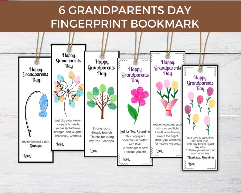 Grandparents Fingerprint Bookmark Craft Printable, Fingerprint Gift for ...