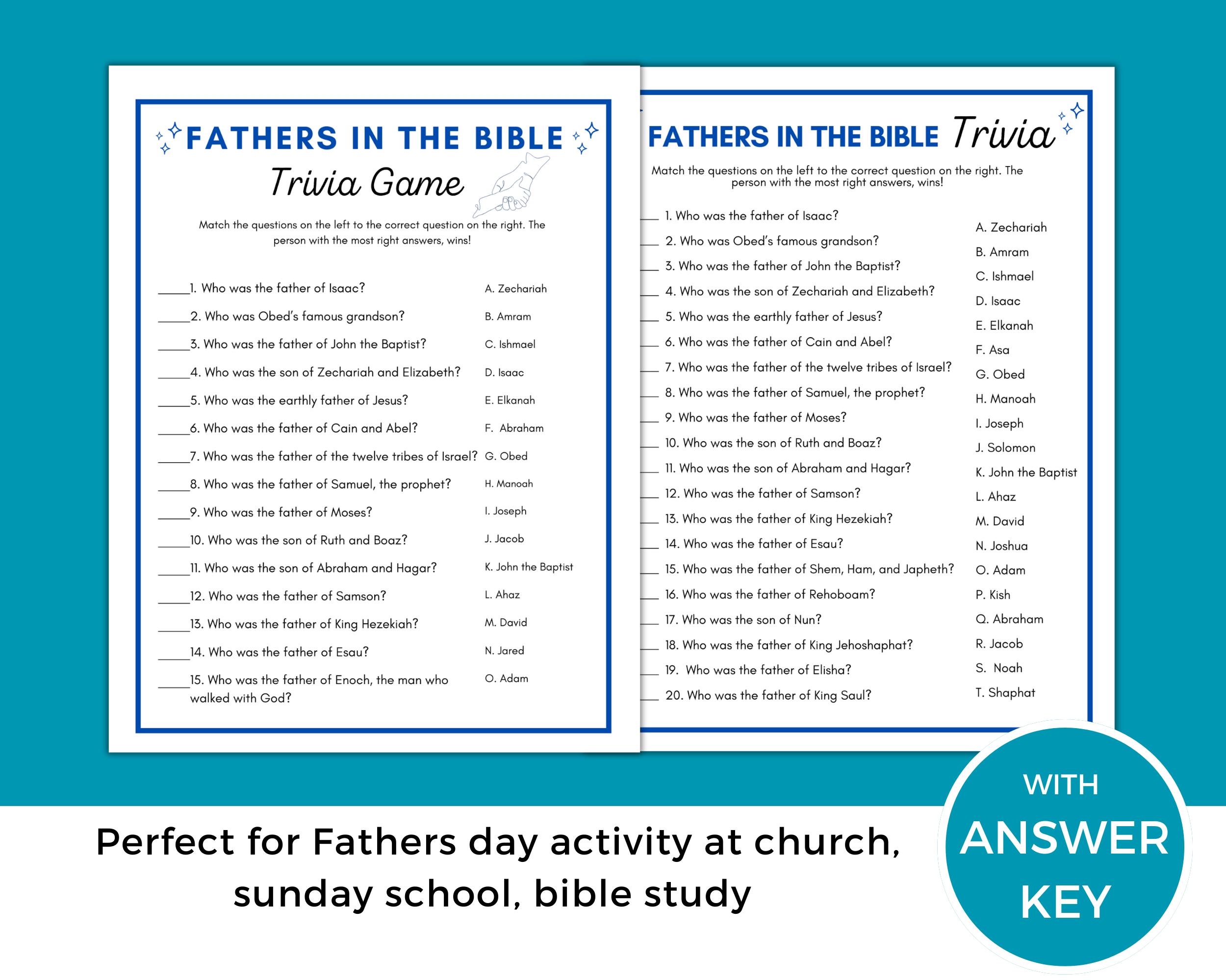 Fathers in the Bible Trivia Printable, Father's Day Bible Game ...