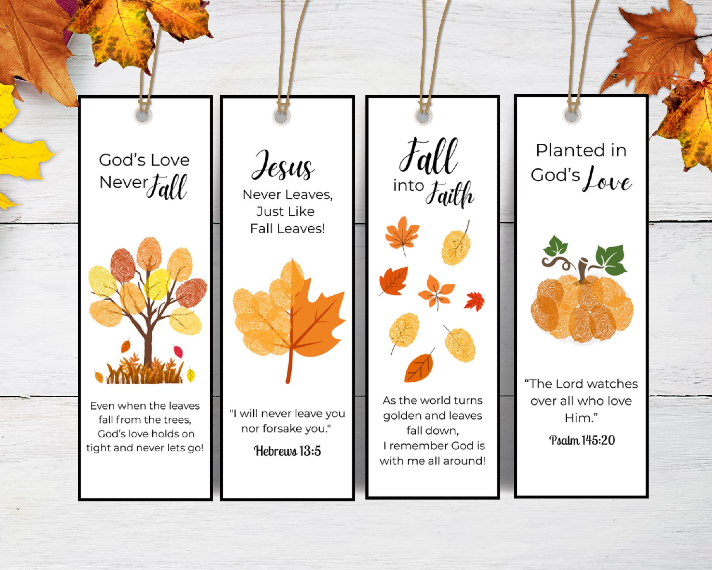 Fall Christian Fingerprint Bookmarks Printable, Fall Bible Bookmark ...