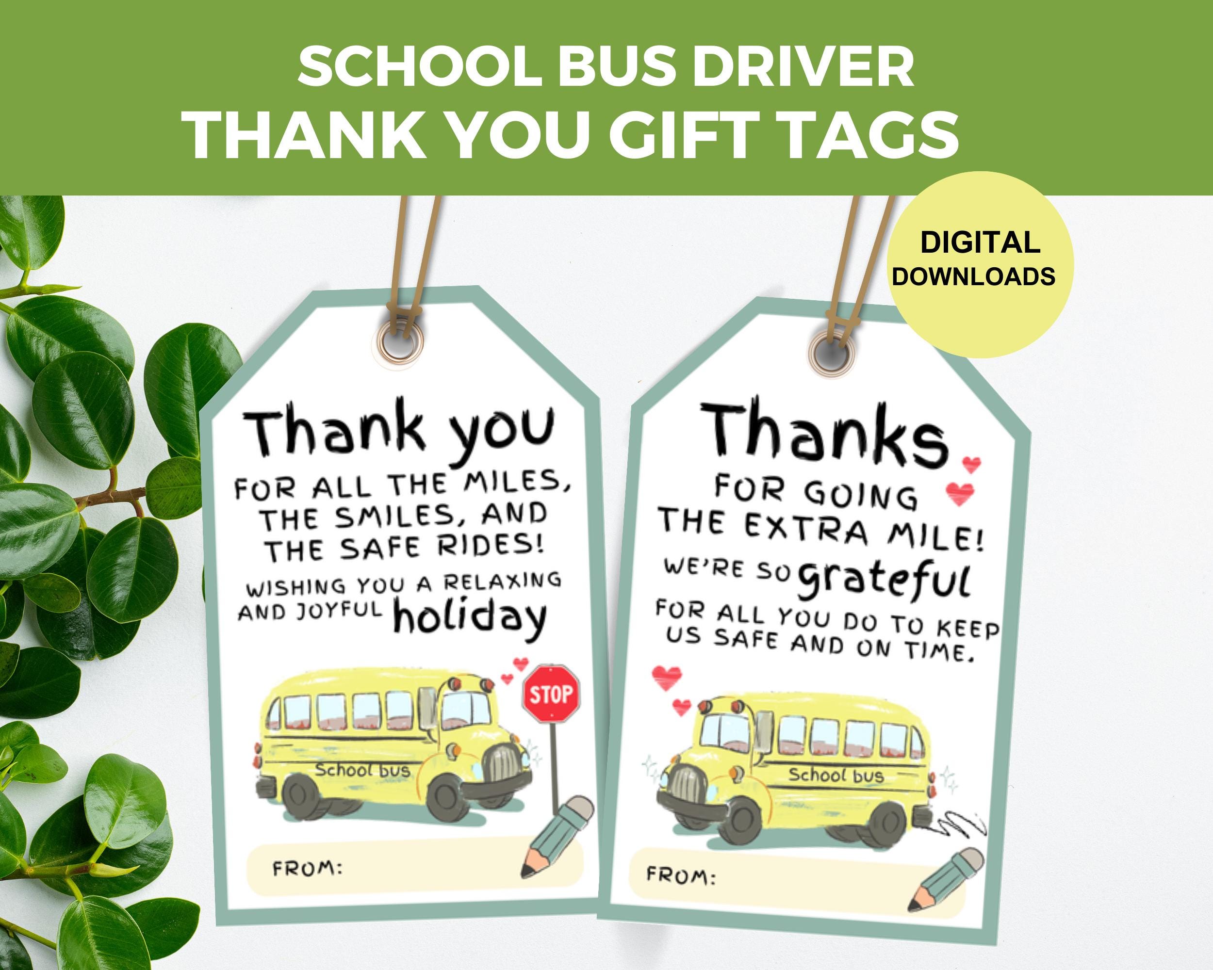 Printable Thank You School Bus Driver Holiday Gift Tags, Any Season Bus ...