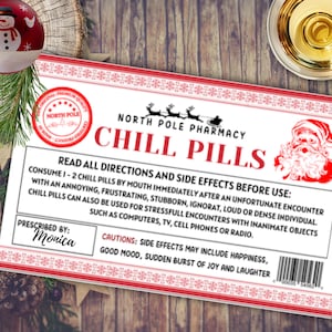 Chill Pill Labels, Christmas Printable Candy Jar Labels, Gag Gift for ...