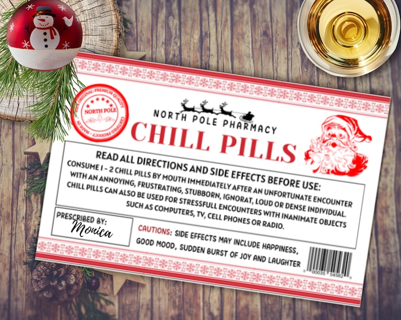 Chill Pill Labels, Christmas Printable Candy Jar Labels, Gag Gift for ...