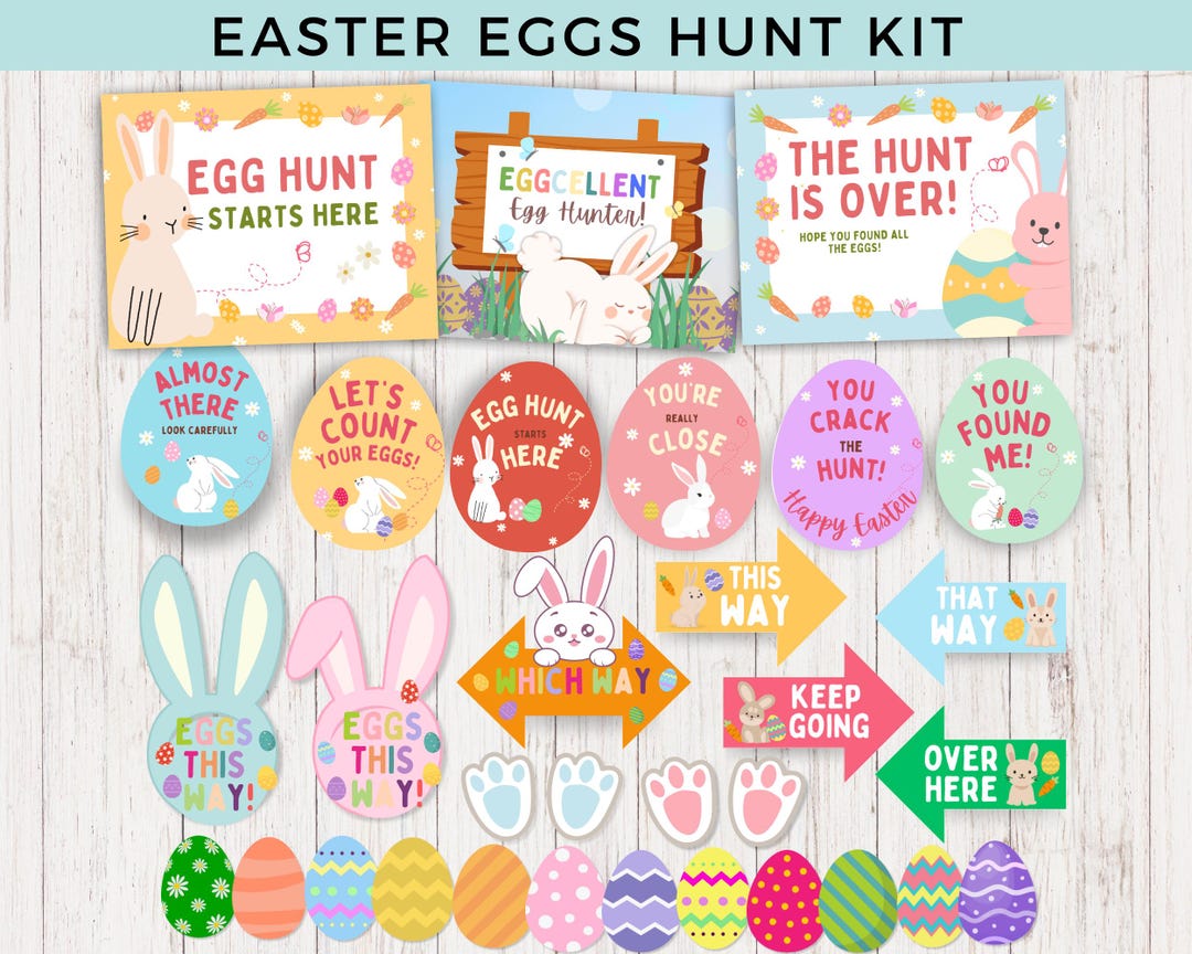 Easter Eggs Hunt Signs Kit Printable, Easter Hunt Egg Decorations ...