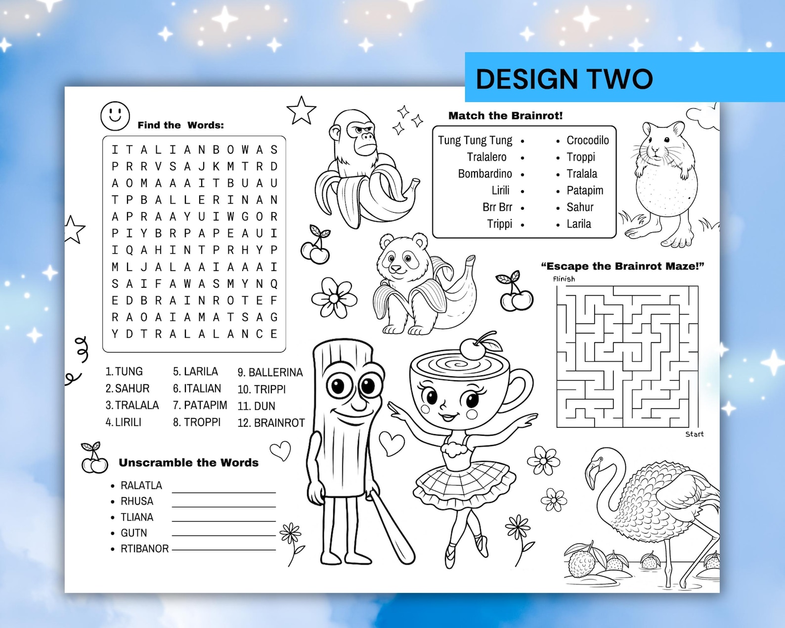 Printable Brainrot Birthday Placemat, Stealing A Brainrot Theme ...