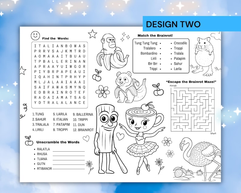 Printable Brainrot Birthday Placemat, Stealing A Brainrot Theme ...
