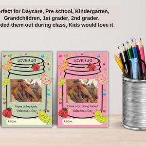 Printable Love Bug Valentine Cards With Mason Jar Design, Gummy Worm ...