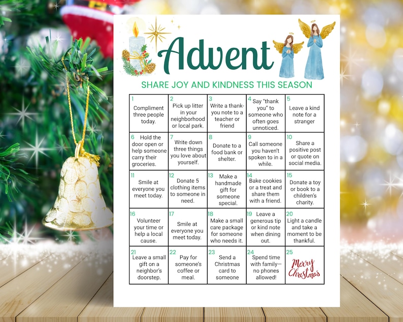Christmas Kindness Advent Calendar Printable, 24 Days of Good Deeds ...