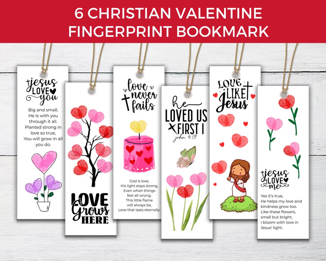 Christian Valentine Fingerprint Bookmarks Printable, Love Jesus Sunday ...