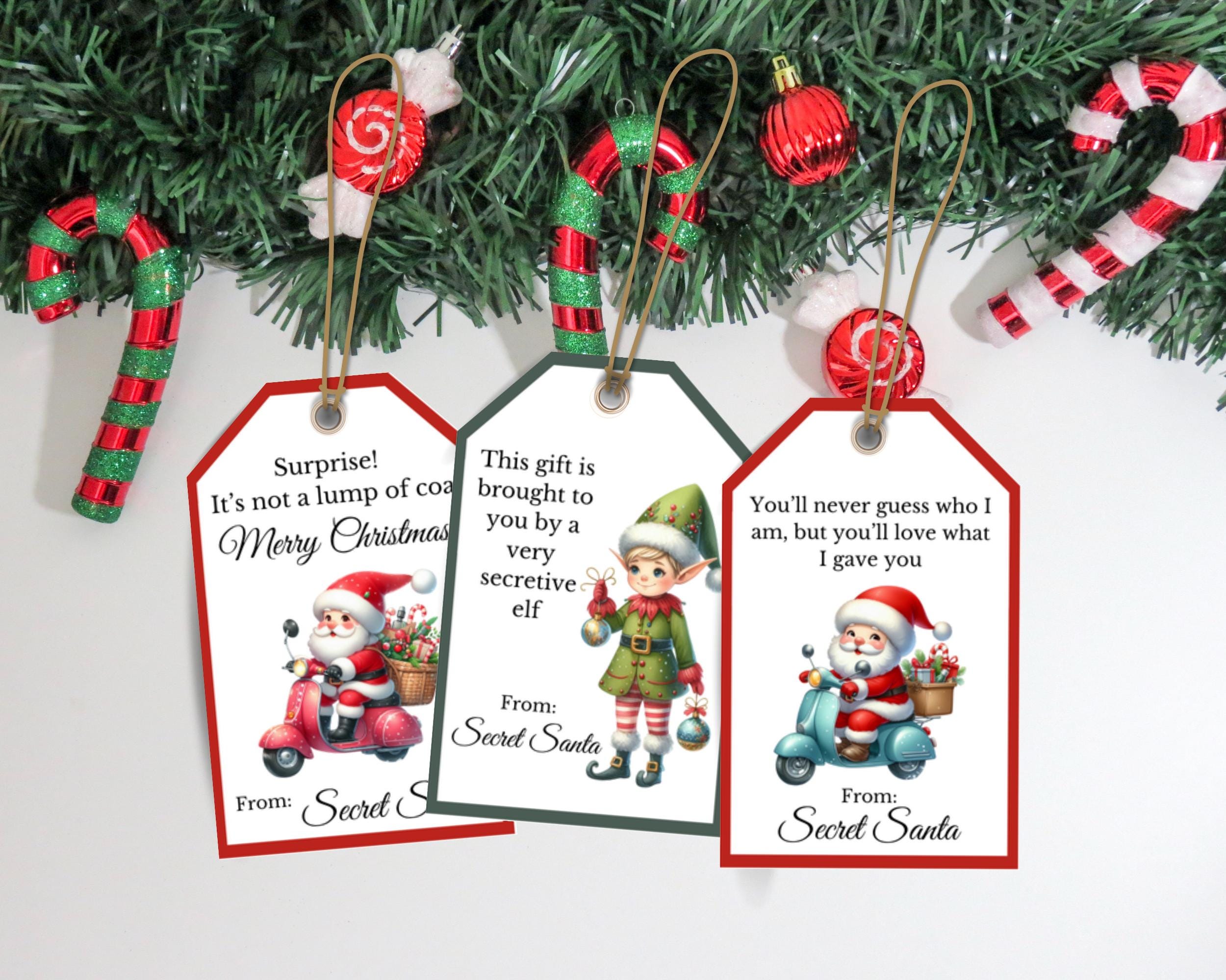 Secret Santa Gift Tags, Printable Christmas Gift Exchange Office Party ...