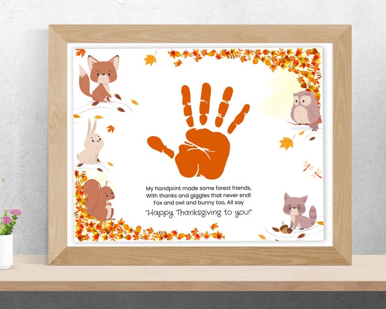 Thanksgiving Handprint Poem Printable, Fall Animal Forest Handprint Art ...