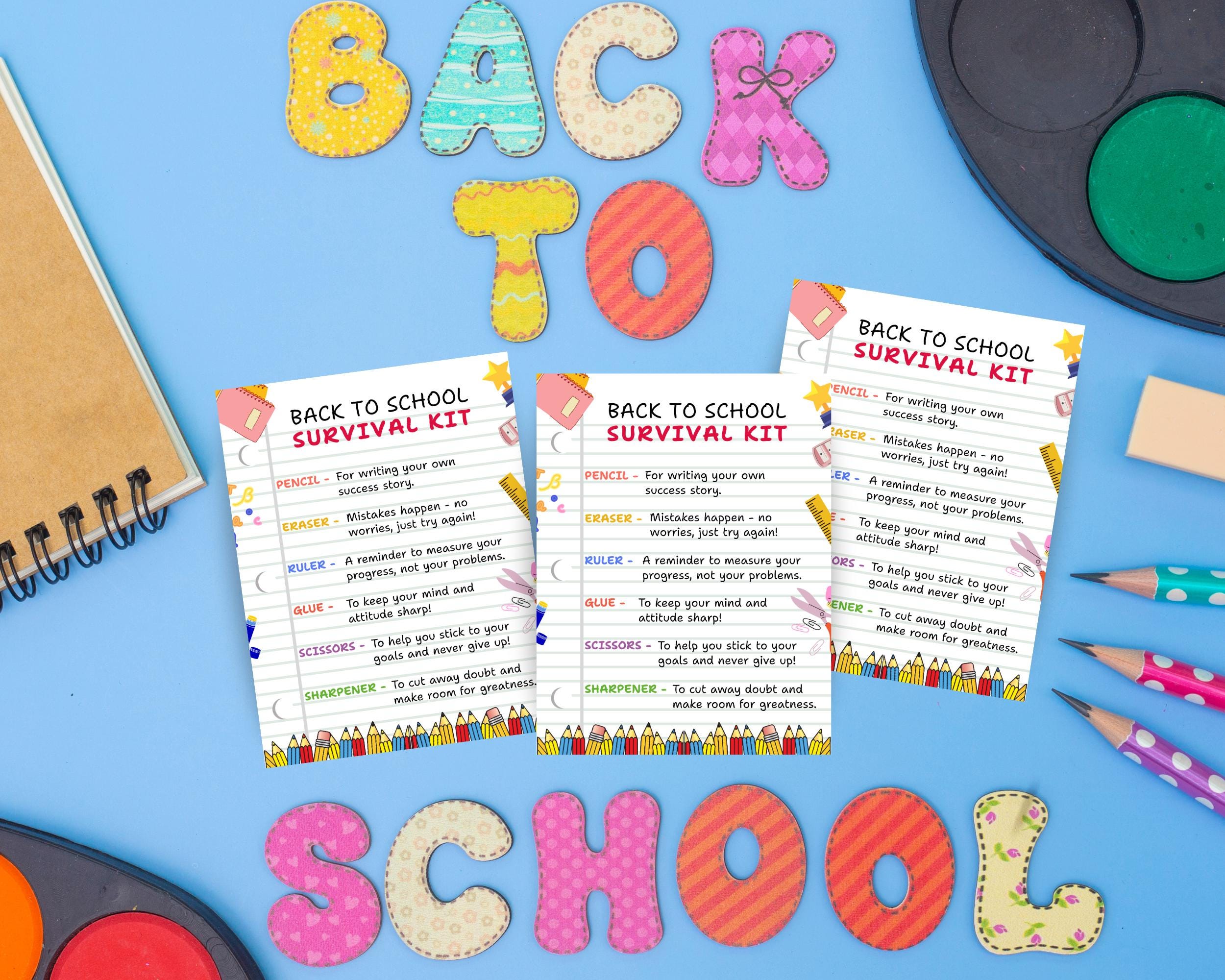 Back to School Survival Kits Stationary, Printable First Day of School ...
