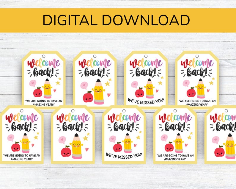 Welcome Back to School Gift Tags Printable, First Day of School Treats ...
