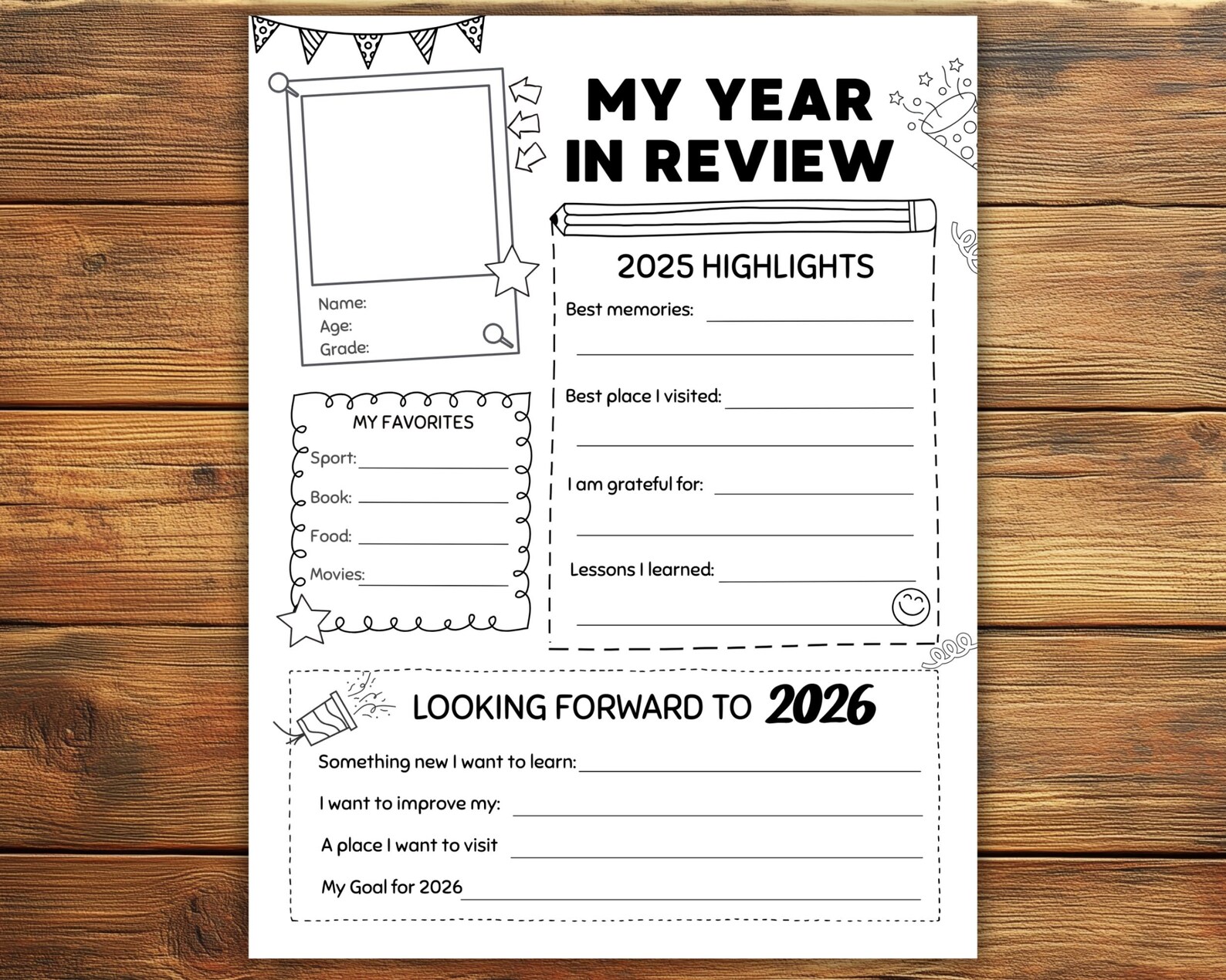 Kids My Year in Review Printable, End of Year Reflections, 2026 Holiday ...