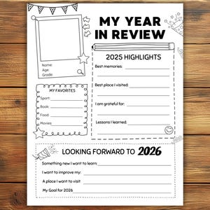 Kids My Year in Review Printable, End of Year Reflections, 2026 Holiday ...