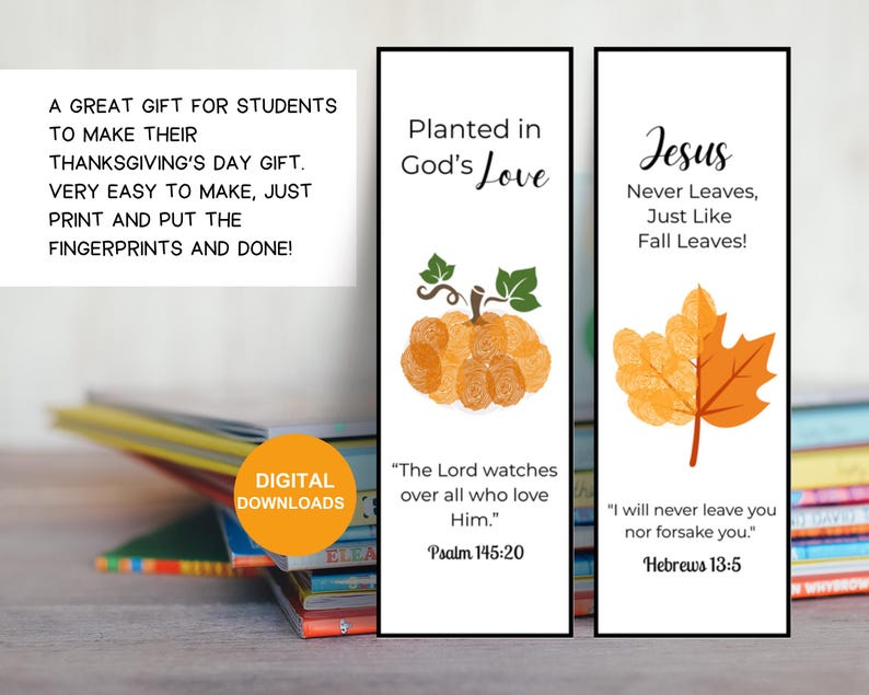 Fall Christian Fingerprint Bookmarks Printable, Fall Bible Bookmark ...