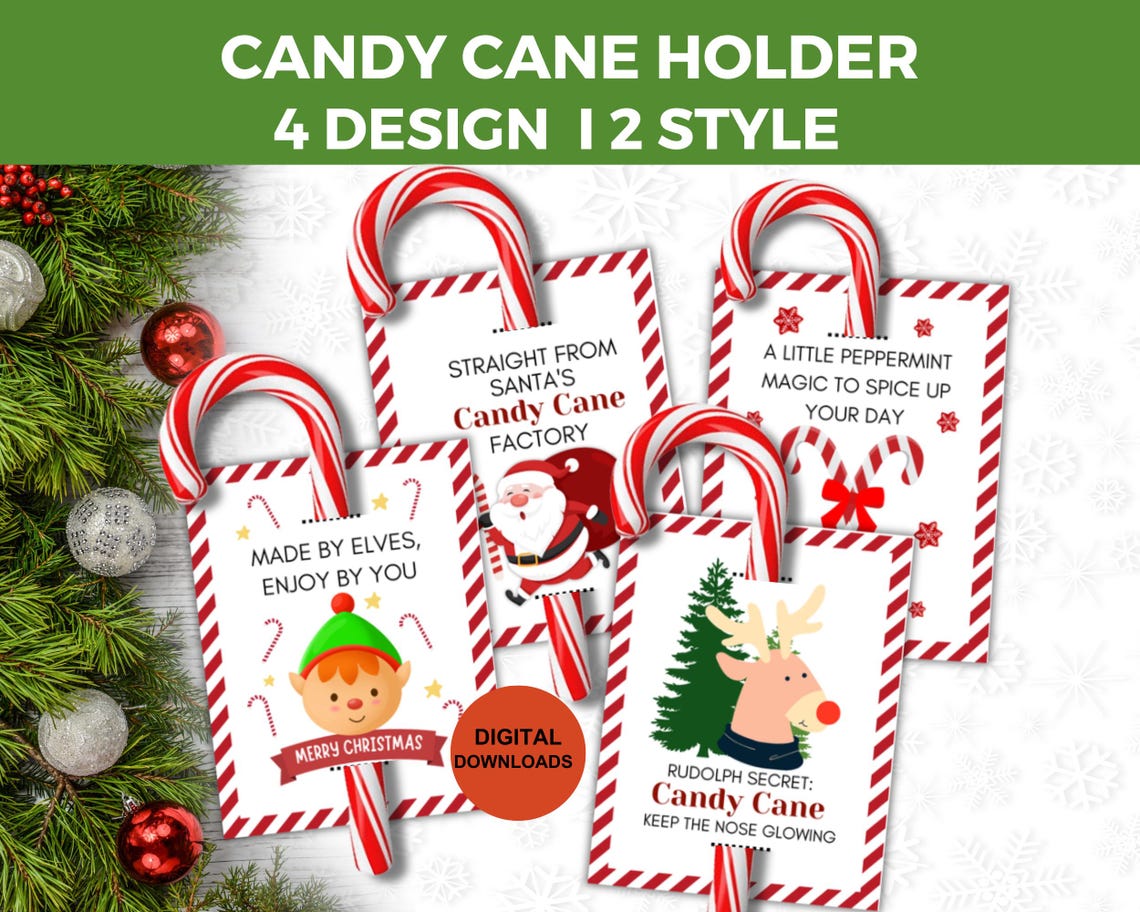 Printable Christmas Candy Cane Holder Gift Tags, Candy Cane Gram Tag ...