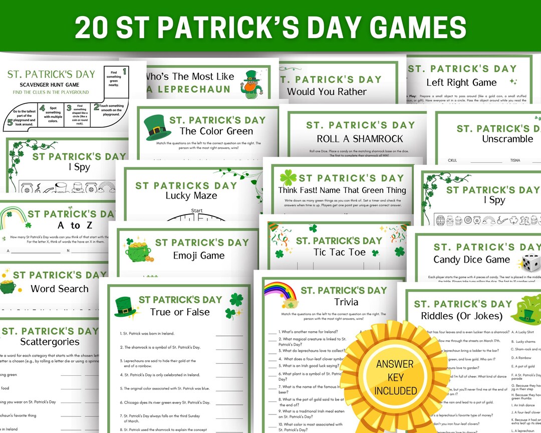 St. Patrick’s Day Games Activity Bundle Printable, St Patrick's Day ...