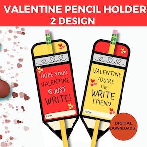 Valentine Pencil Holder, Printable Classroom Valentine Gift, Non Candy ...