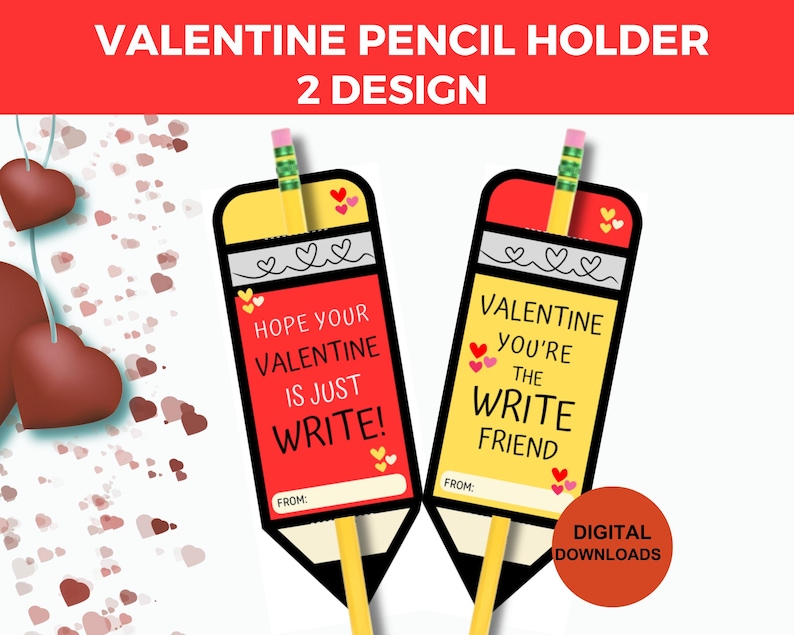 Valentine Pencil Holder, Printable Classroom Valentine Gift, Non Candy ...