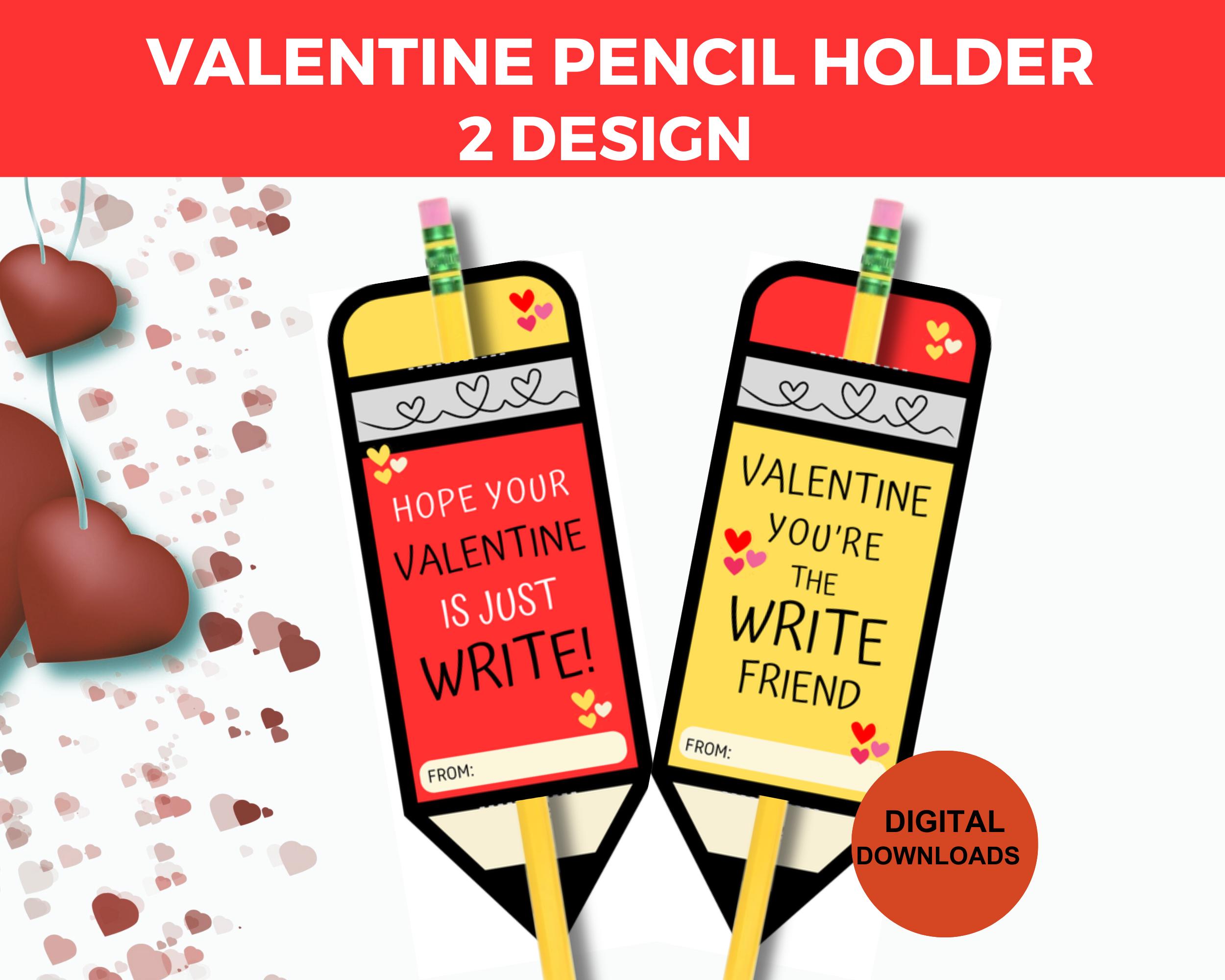 Valentine Pencil Holder, Printable Classroom Valentine Gift, Non Candy ...