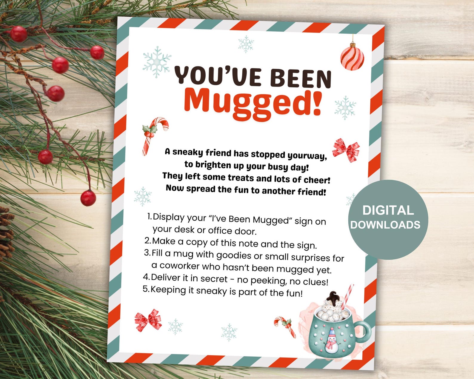 You've Been Mugged Printable, Christmas Mug Office Game, Holiday ...