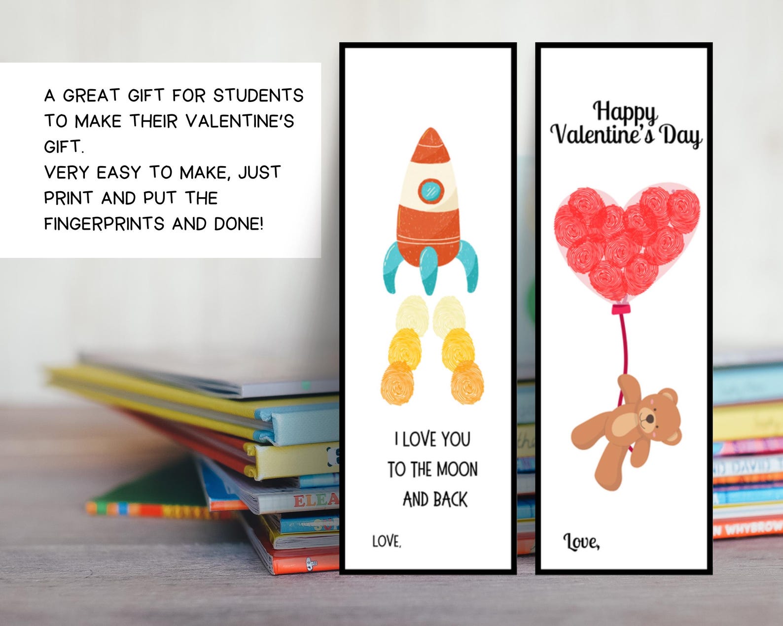 Valentines Day Fingerprint Bookmark Printable, Thumbprints Art Keepsake ...