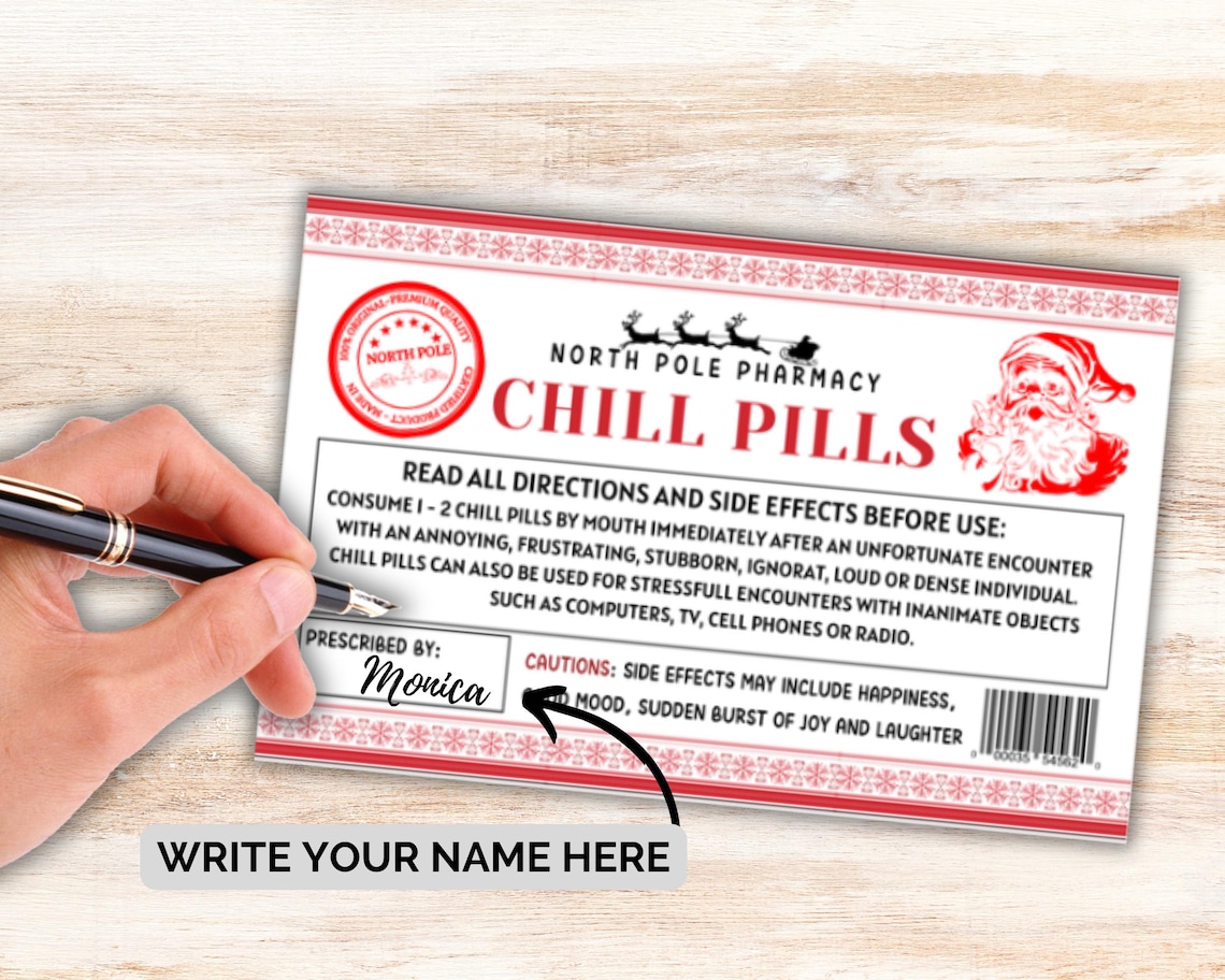 Chill Pill Labels, Christmas Printable Candy Jar Labels, Gag Gift for ...