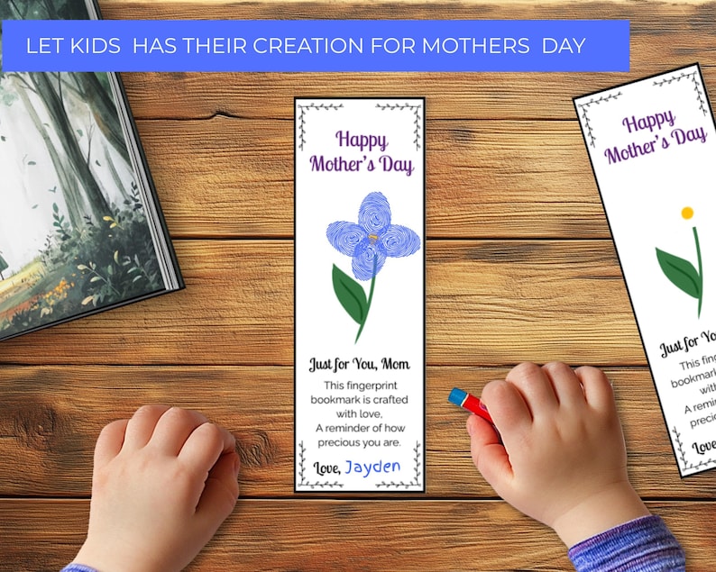 Printable Fingerprint Bookmark for Mother's Day, DIY Fingerprint ...