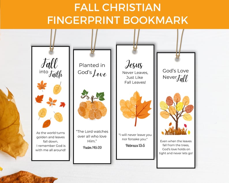 Fall Christian Fingerprint Bookmarks Printable, Fall Bible Bookmark ...