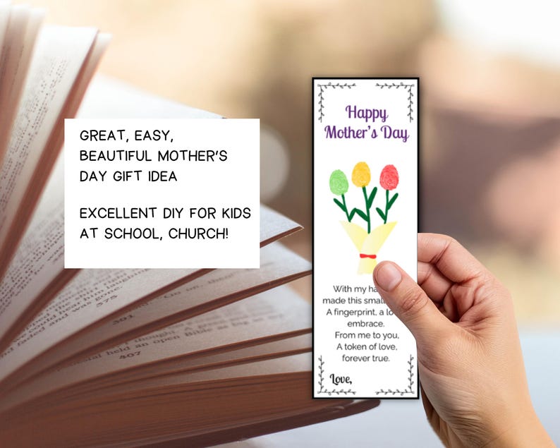 Printable Fingerprint Bookmark for Mother's Day, DIY Fingerprint ...