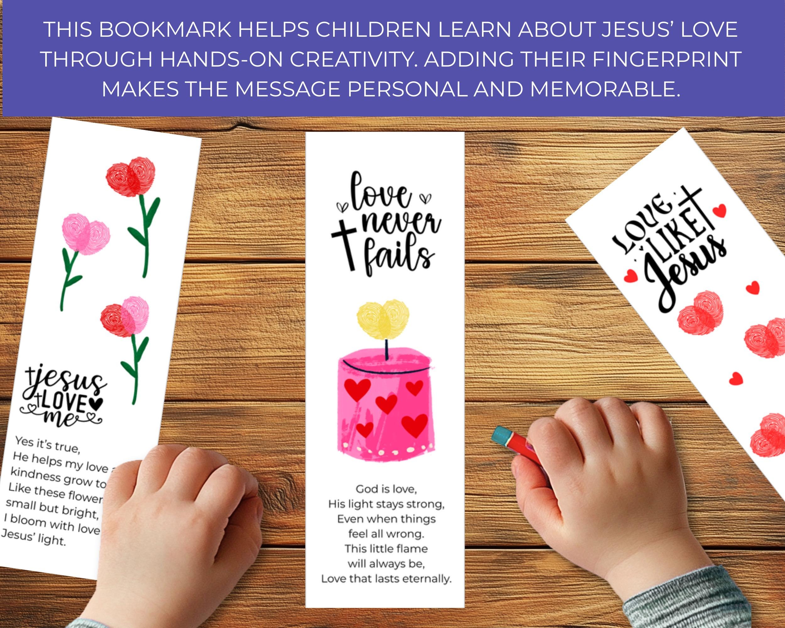 Christian Valentine Fingerprint Bookmarks Printable, Love Jesus Sunday ...