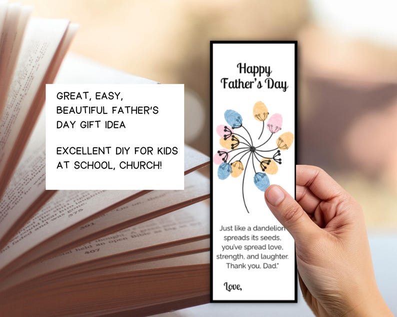 Printable Fingerprint Bookmark for Father's Day, DIY Fingerprint ...