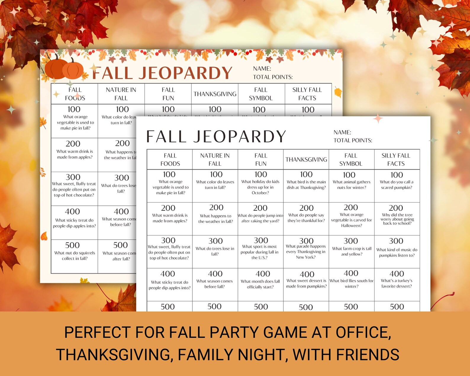 Fall Jeopardy Games Printable, Fun Autumn and Thanksgiving Trivia Games ...