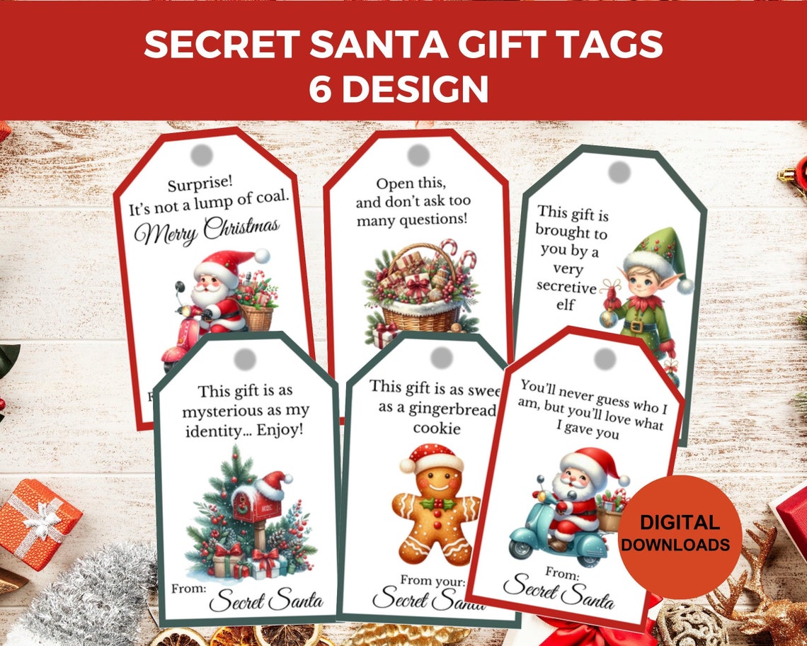 Secret Santa Gift Tags, Printable Christmas Gift Exchange Office Party ...