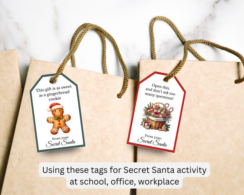 Secret Santa Gift Tags, Printable Christmas Gift Exchange Office Party ...