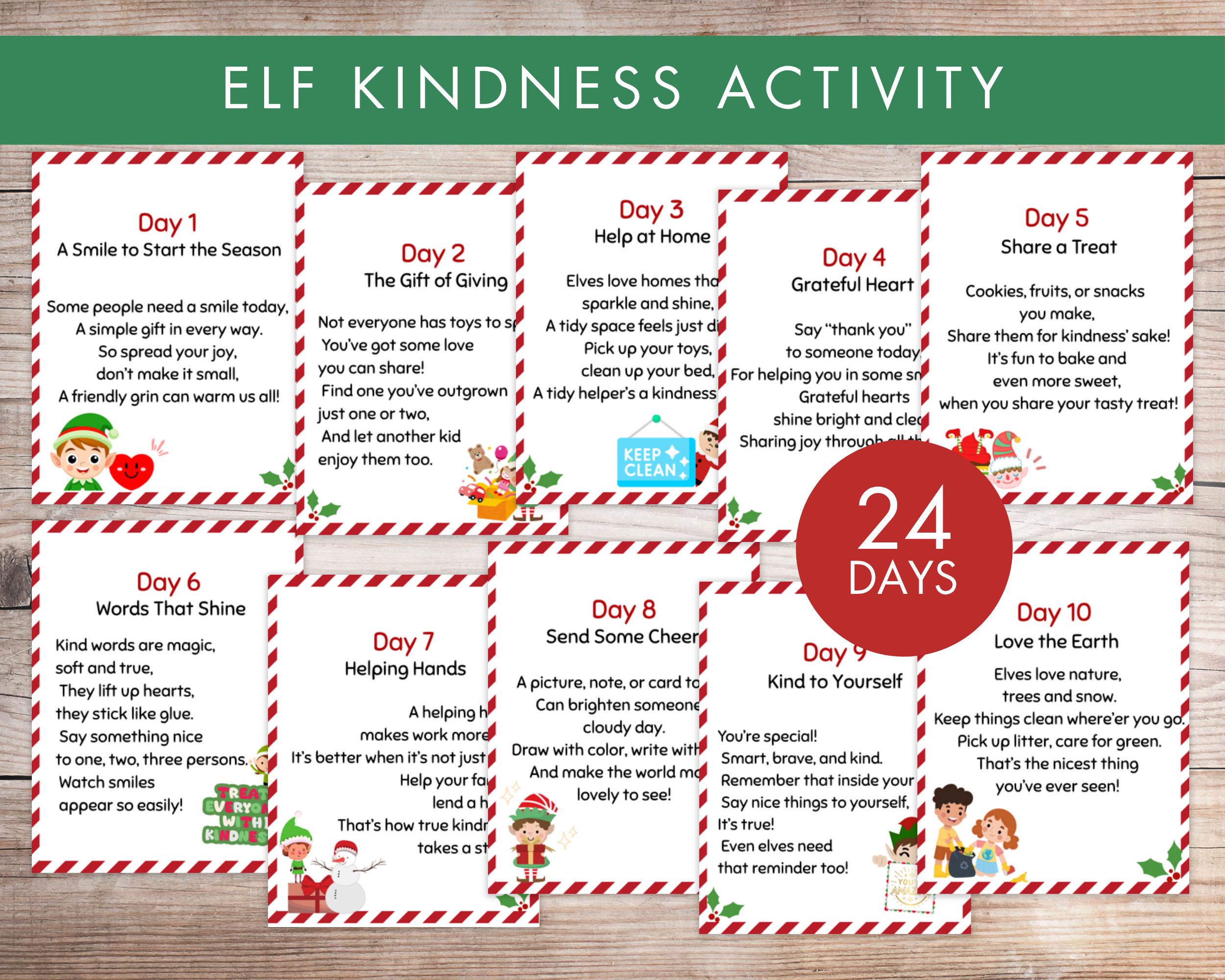 Elf 24 Days of Kindness Poems Printable, Daily Elf Notes for Kids, Elf ...
