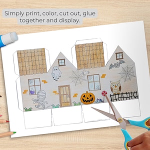 Printable 3D Haunted House Kit Paper Craft Coloring Activity for Kids ...
