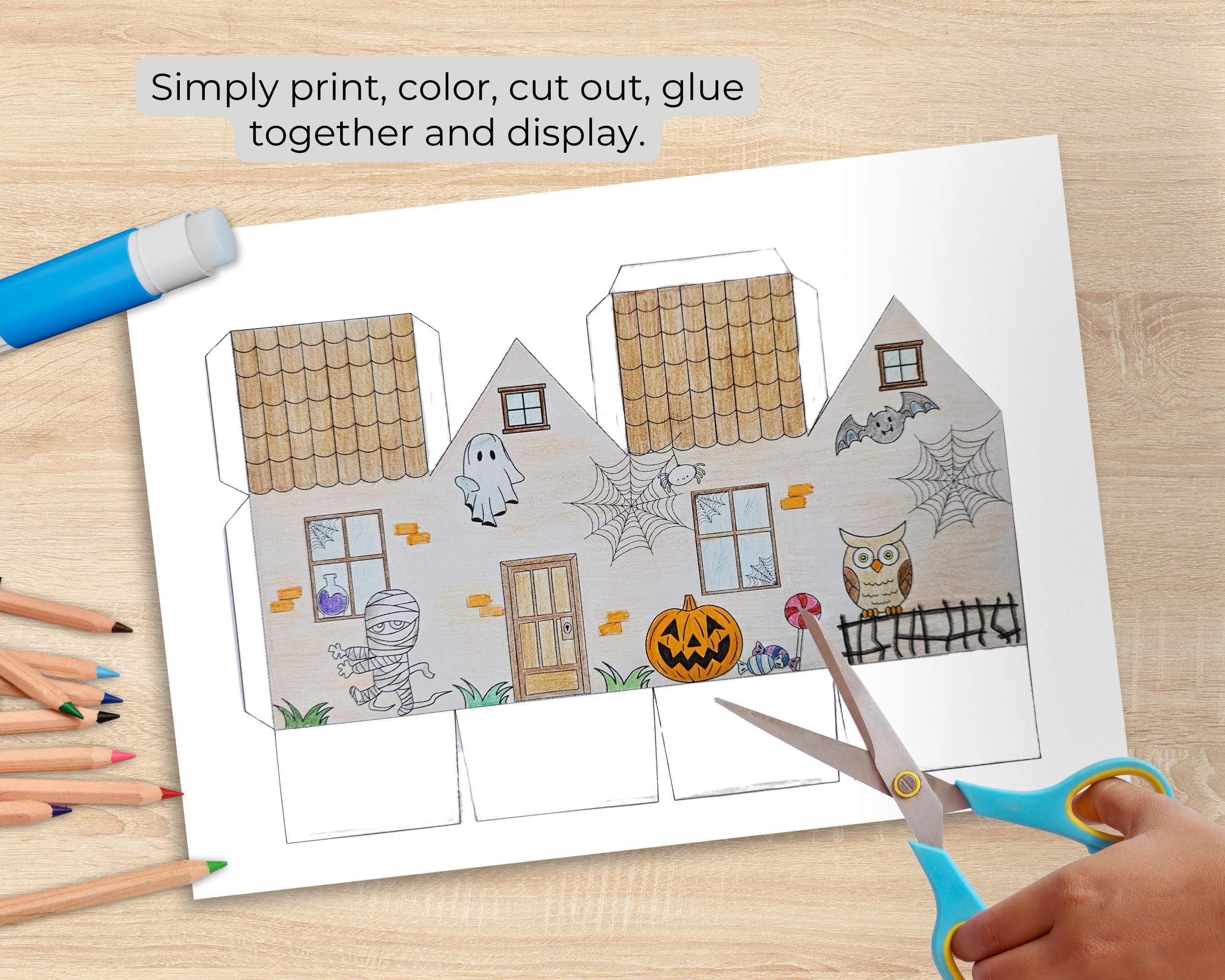Printable 3D Haunted House Kit Paper Craft Coloring Activity for Kids ...