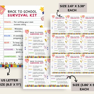 Back to School Survival Kits Stationary, Printable First Day of School ...