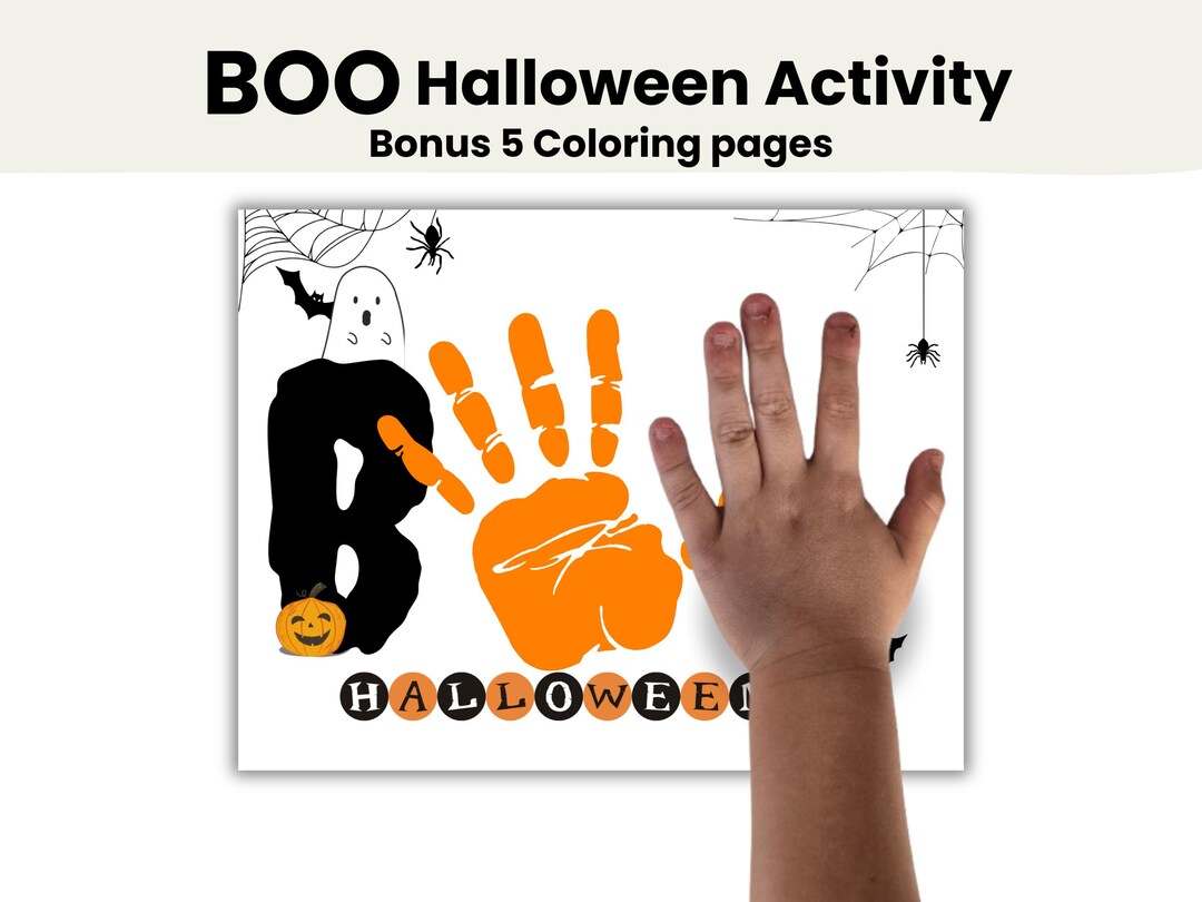 Halloween Boo Handprint Craft for Kids, Holiday Handprint Art, Fall ...