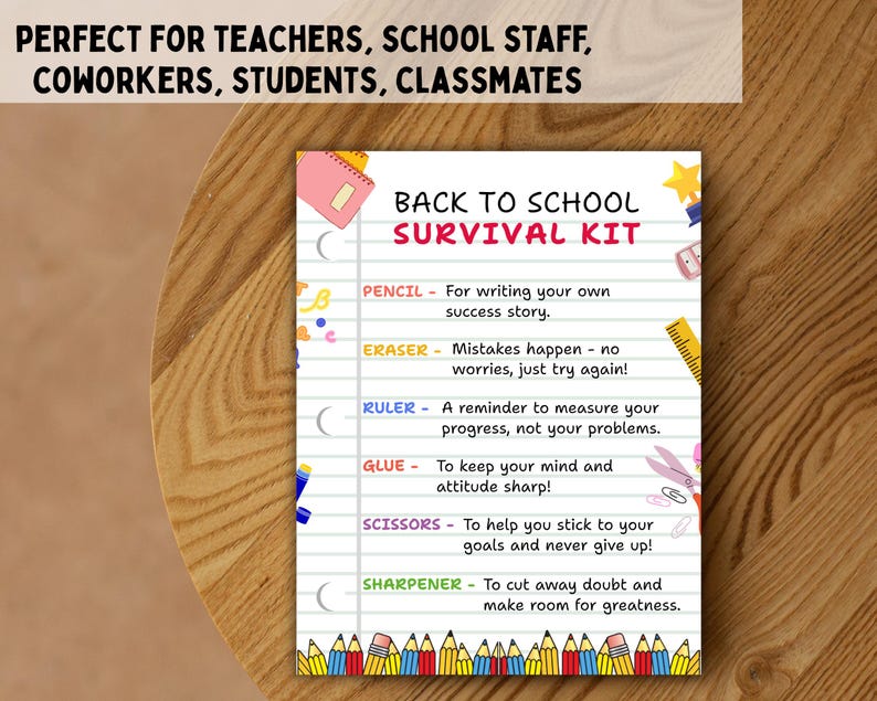 Back to School Survival Kits Stationary, Printable First Day of School ...