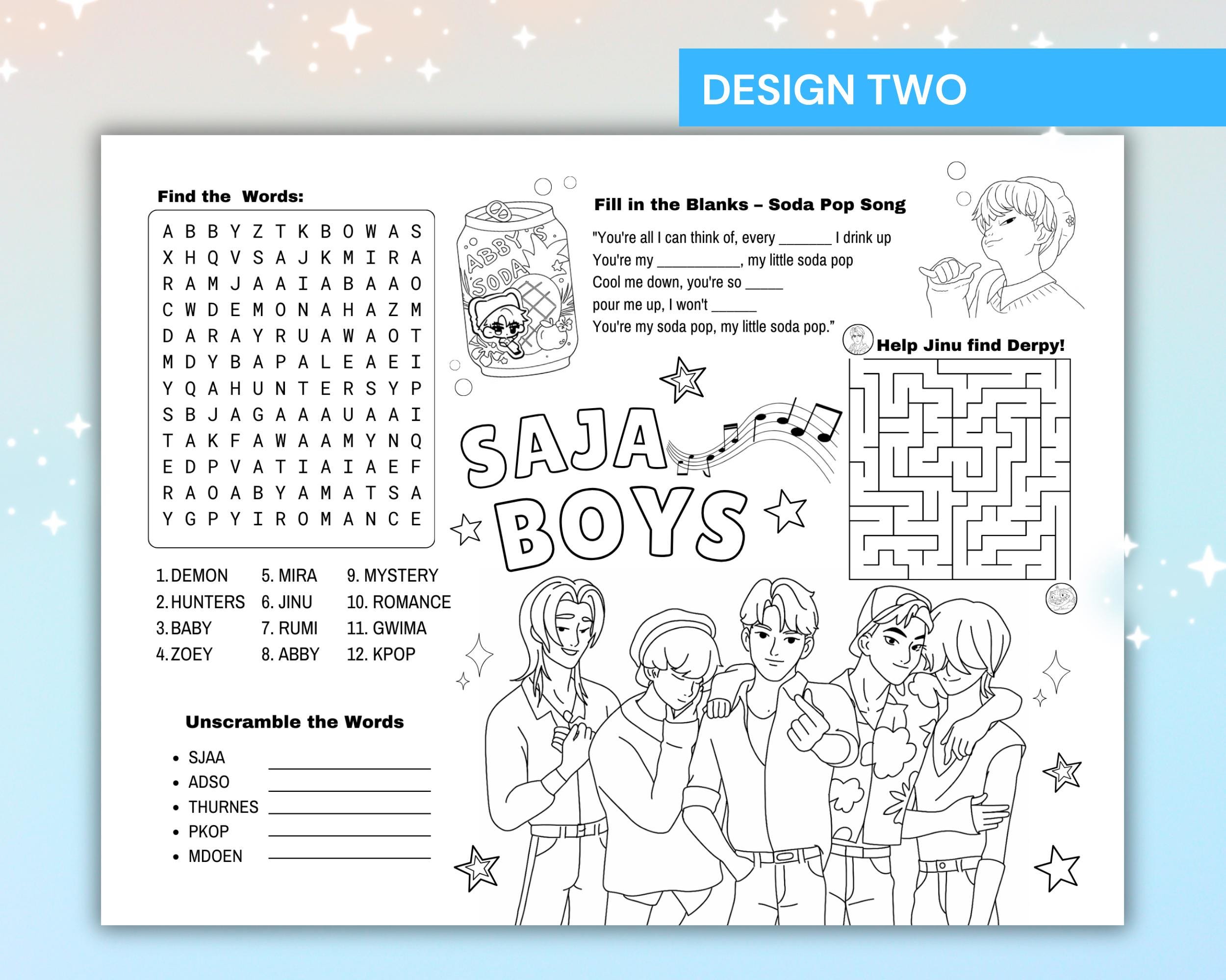 Demon Hunters Saja Boys Kpop Coloring Placemat Printables, Kpop Huntrix ...
