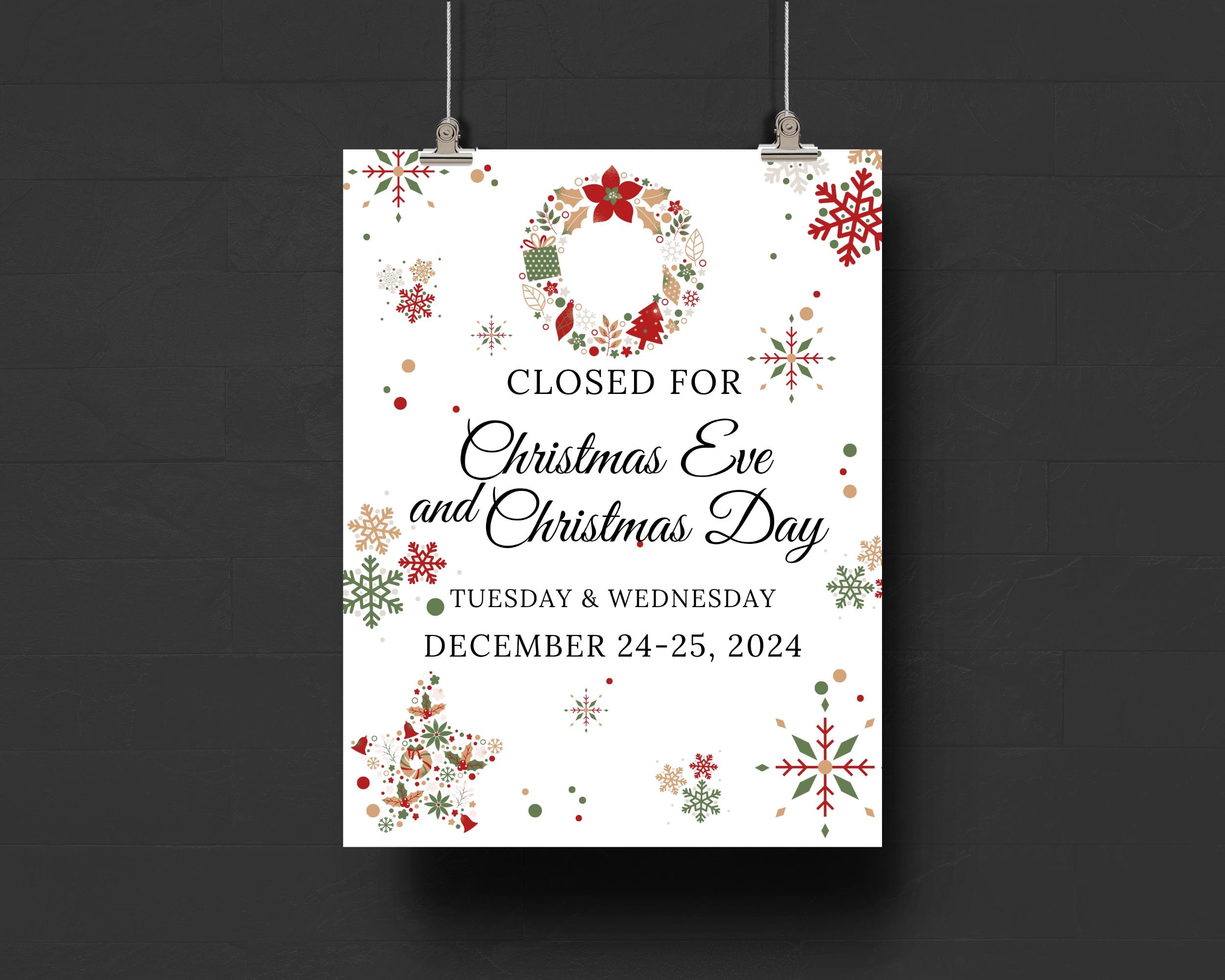Christmas Holiday Closed Sign Door Store Business Salon Cafe Restaurant ...
