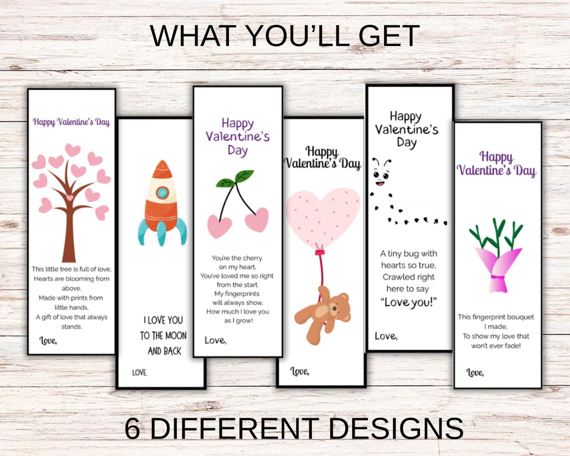 Valentines Day Fingerprint Bookmark Printable, Thumbprints Art Keepsake ...