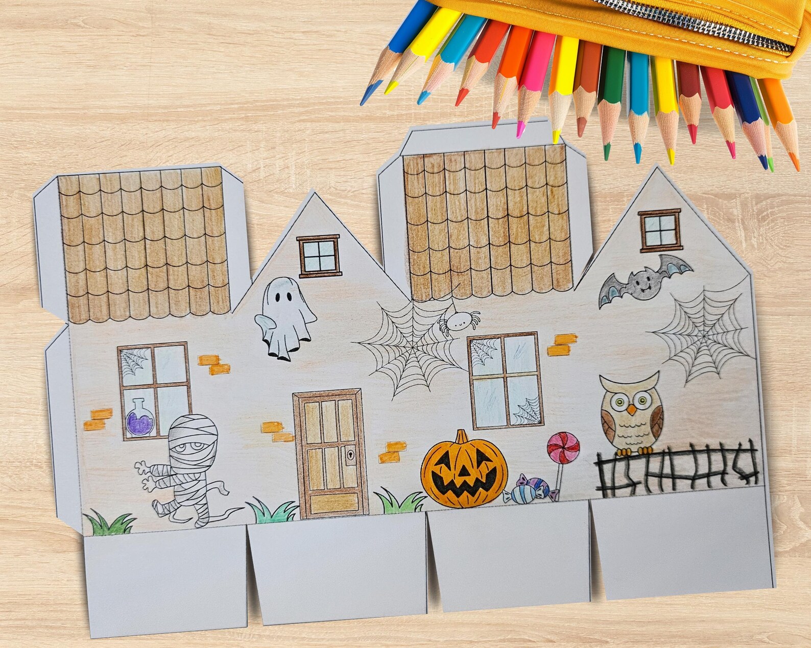 Printable 3D Haunted House Kit Paper Craft Coloring Activity for Kids ...